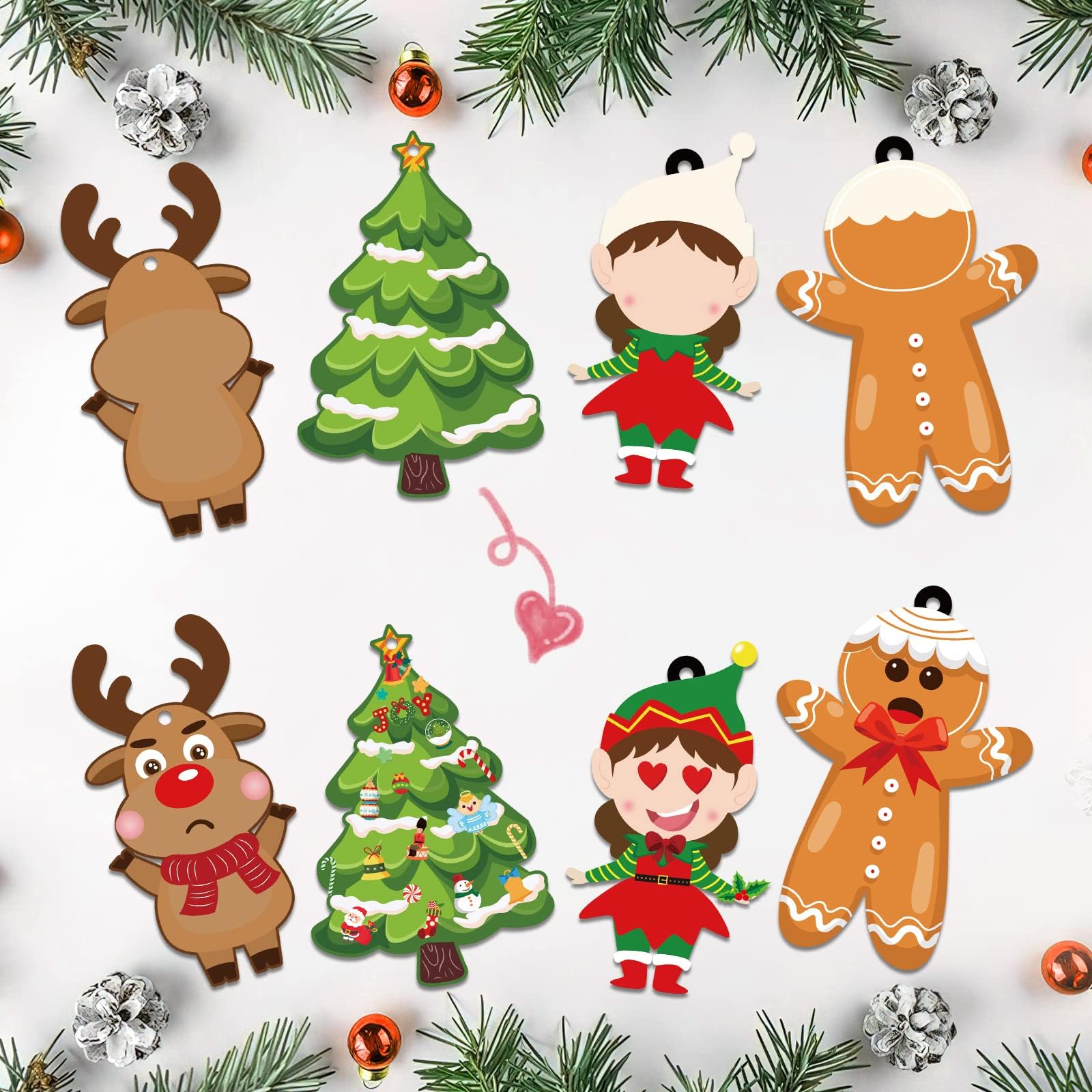 VABAMNA Christmas Ornament Crafts for Kids - Make Your Own Ornament Kit with 36pcs Christmas Craft Stickers, 9 Designs, 54 Pieces, 4cm x 5cm x 2cm, Multicolor, Unisex, Ages 4-12