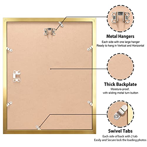 LaVie Home 11x14 Picture Frames (2 Pack, Gold), Simple Designed Wood Frame Set for Pictures 11x14, Horizontal and Vertical Formats for Wall Mounting,