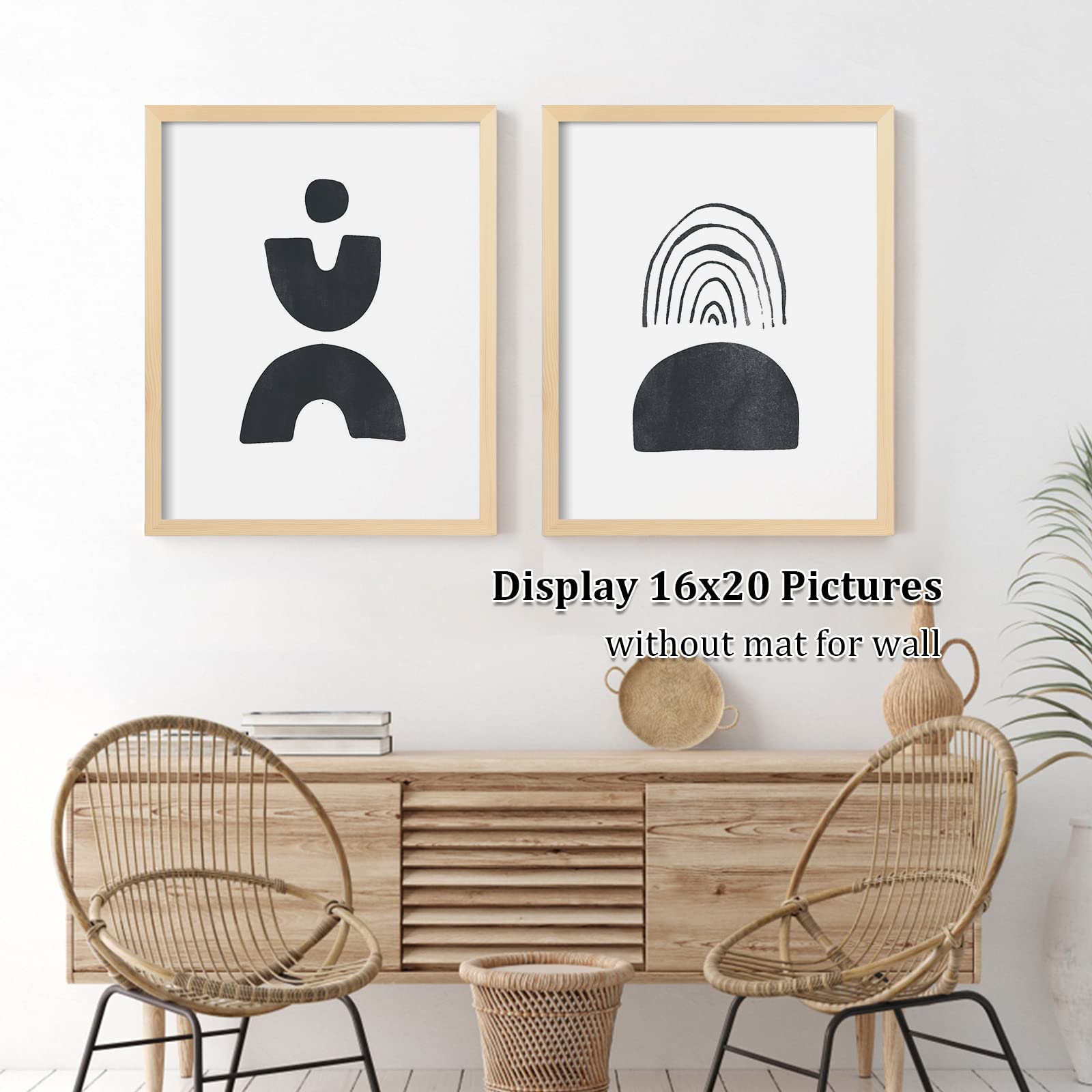 Egofine 16x20 Poster Frame Set of 2 Solid Wood Frame with Plexiglass Matted for 11x14/12x16 for Wall Mounting Hanging Picture Frame Vertically or Horizontally, Natural Wood