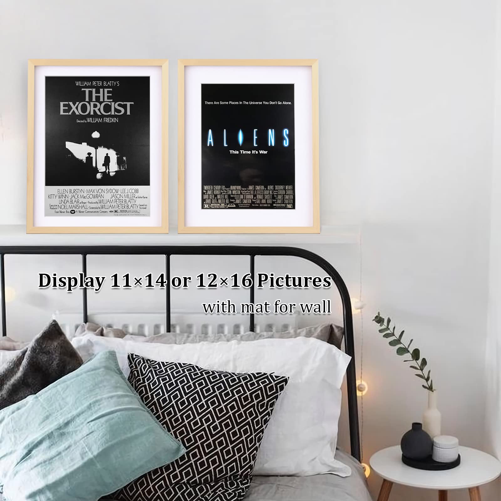 Egofine 16x20 Poster Frame Set of 2 Solid Wood Frame with Plexiglass Matted for 11x14/12x16 for Wall Mounting Hanging Picture Frame Vertically or Horizontally, Natural Wood