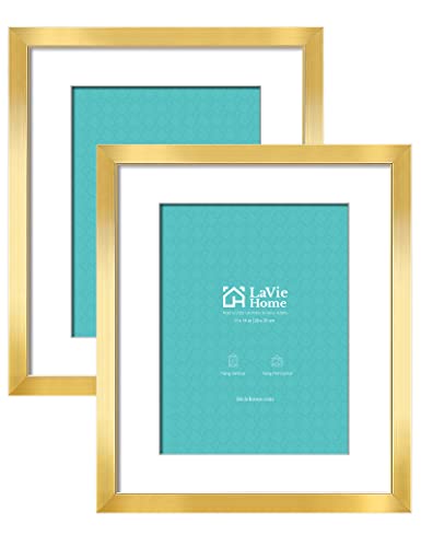 LaVie Home 11x14 Picture Frames (2 Pack, Gold), Simple Designed Wood Frame Set for Pictures 11x14, Horizontal and Vertical Formats for Wall Mounting,