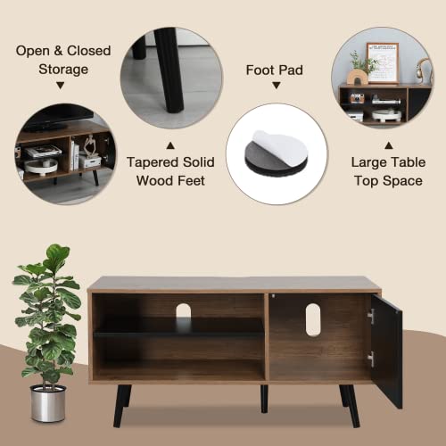 AVAWING 42 Inch TV Stand with Storage, Modern Media Console, Mid Century Modern TV Stand for Bedroom, Livng Room Entertainment Center, Rustic Brown