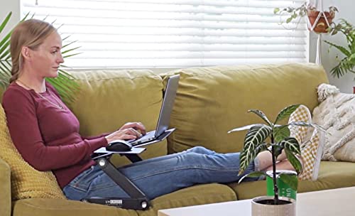 WorkEZ Best Adjustable Laptop Cooling Stand & Lap Desk for Bed Couch w/ Mouse Pad. Ergonomic Height Angle tilt Aluminum Desktop Portable MacBook Computer Riser Table Cooler Folding Holder XL-Black