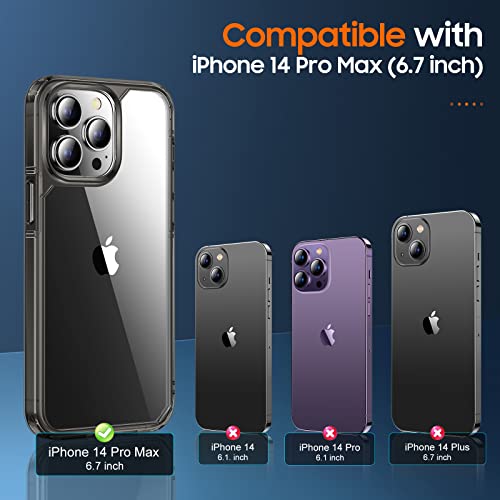 UniqueMe [5 in 1 Design for iPhone 14 Pro Max 6.7 inch Case, 2 Pack Screen Protector Tempered Glass + 2 Pack Camera Lens Protector, [Non-Yellowing] Shockproof Protective Cover - Clear Black