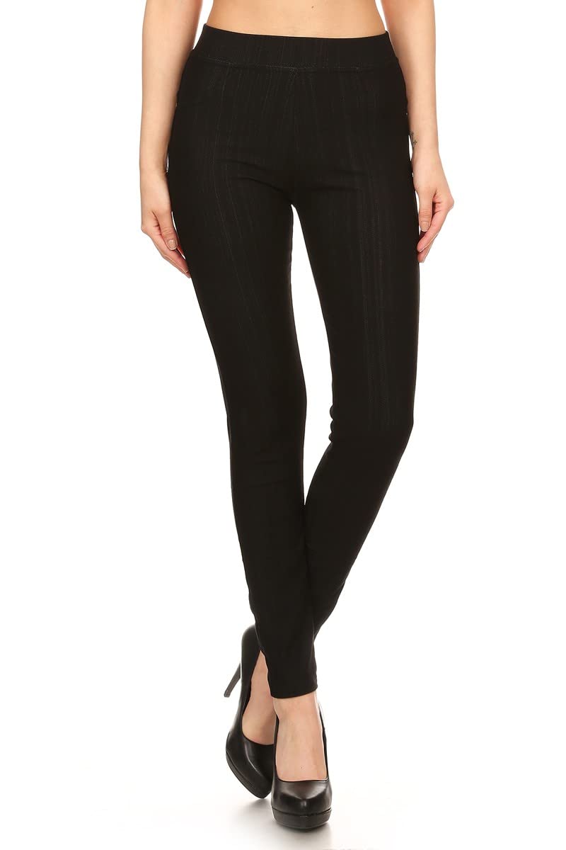 Leggings Depot Women's Cotton Blend Stretch Pull-on Jeggings Casual Pants with Pockets (Black, Medium)