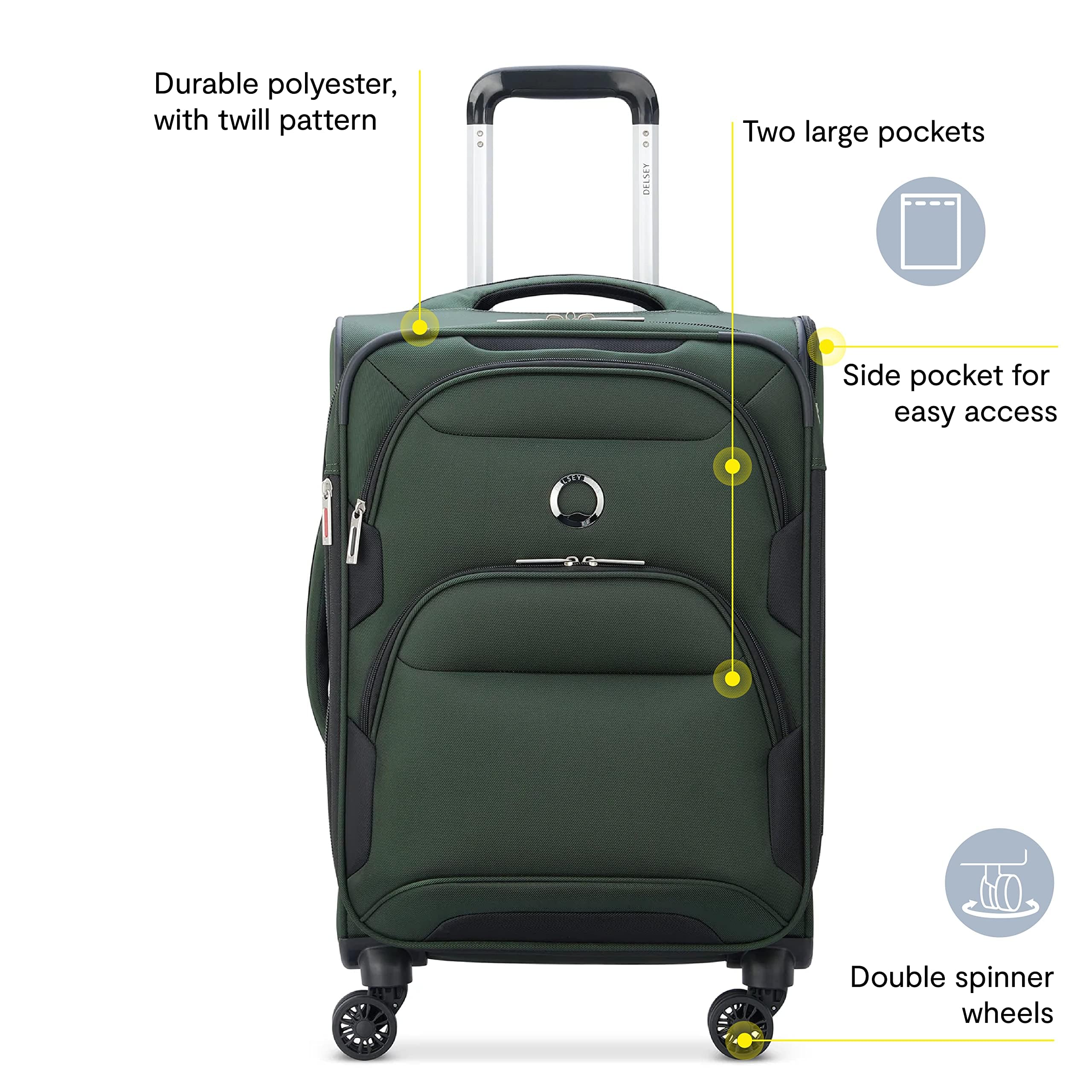 DELSEY PARIS Sky Max 2.0 Softside Expandable Luggage with Spinner Wheels, Black, Checked-Large, 28 Inch