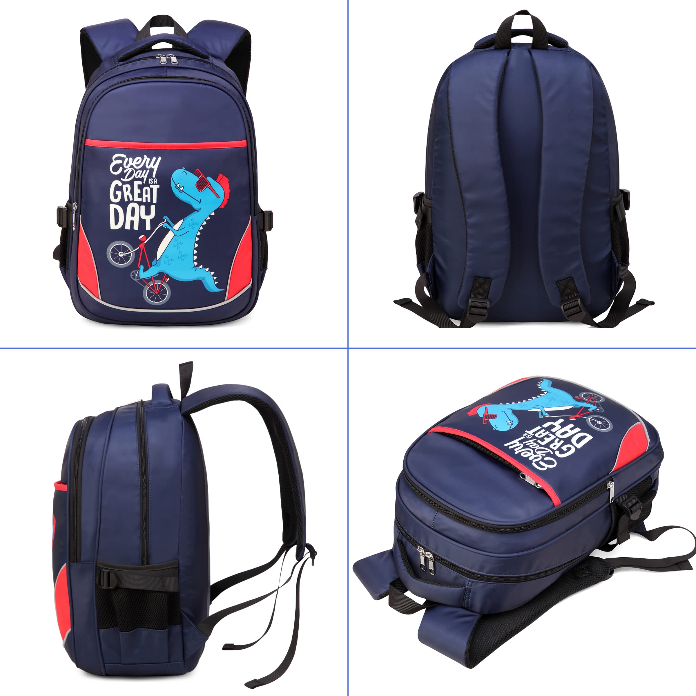 BLUEFAIRY Dinosaure Backpack for Boys Kids Elementary School Bags Primary Dino Bookbags Lightweight Waterproof Sturdy Durable Gift Polyester 17 Inch Age 5-10 (DINOSAUR-BLUE)