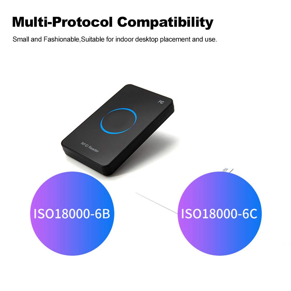 Smart USB UHF RFID Reader 915Mhz, USB Desktop Contactless Card Reader Writer, Electronic Tag Access Control ID Card Reader for ISO18000‑6C/ISO18000‑6B Label