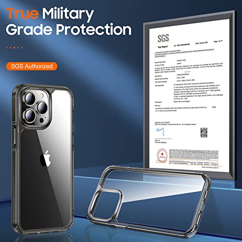 UniqueMe [5 in 1 Design for iPhone 14 Pro Max 6.7 inch Case, 2 Pack Screen Protector Tempered Glass + 2 Pack Camera Lens Protector, [Non-Yellowing] Shockproof Protective Cover - Clear Black