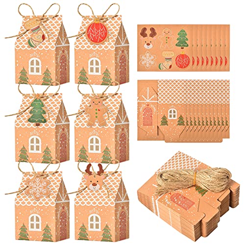 YKLIGTN 50 Packs latest Christmas Candy & Cookie Boxes, Gift Wap Bags with 108PCS DIY Pattern Tags and hemp rope,Creative Small&Stickers House Design Food Storage Wedding or Baby Shower Party Favors