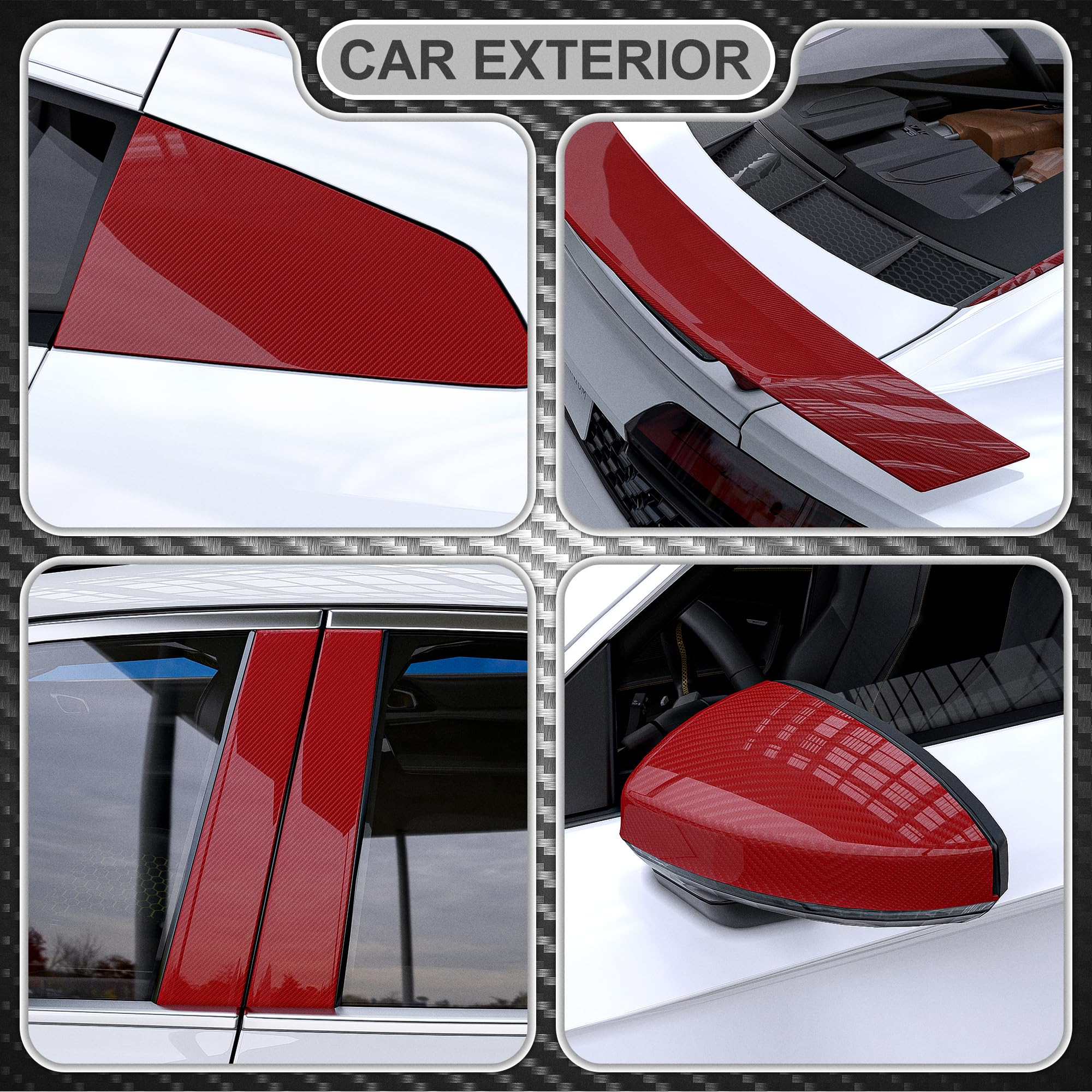 Lypumso 6D Carbon Fiber Vinyl Wrap Roll, Glossy Car Wrap Film Featuring Bubble Free Air Release Technology, Car Moto DIY Interior Exterior Decoration (Carbon Fiber Red, 1ft x 5ft)