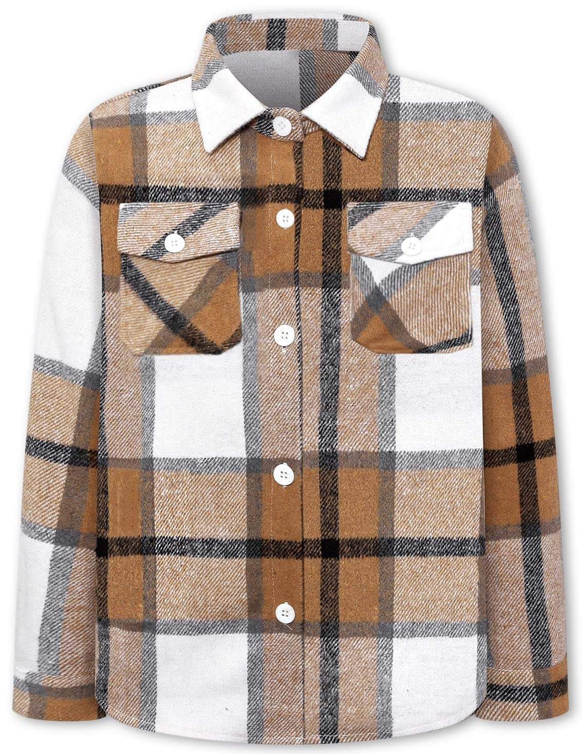 SANGTREE Mens Plaid Flannel Shirt Jacket Long Sleeve Button Down Shacket, Khaki Plaid, Small
