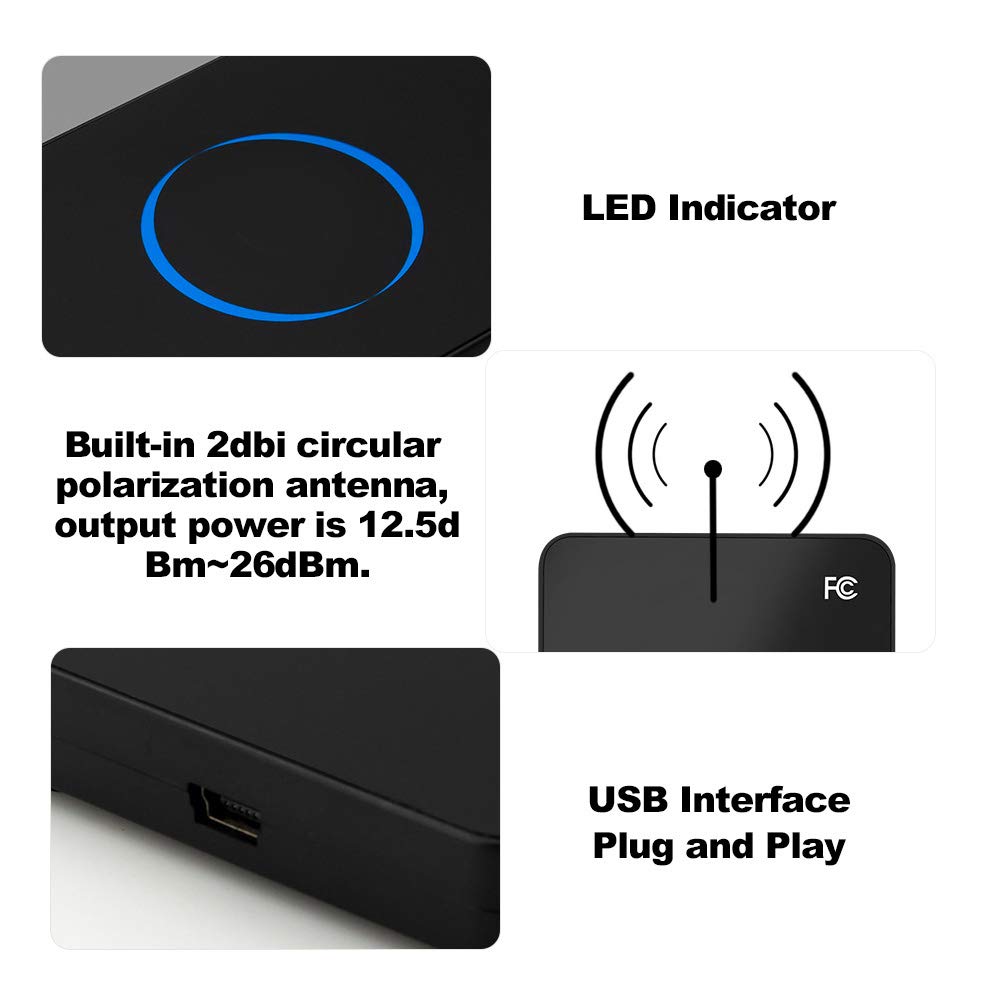 Smart USB UHF RFID Reader 915Mhz, USB Desktop Contactless Card Reader Writer, Electronic Tag Access Control ID Card Reader for ISO18000‑6C/ISO18000‑6B Label
