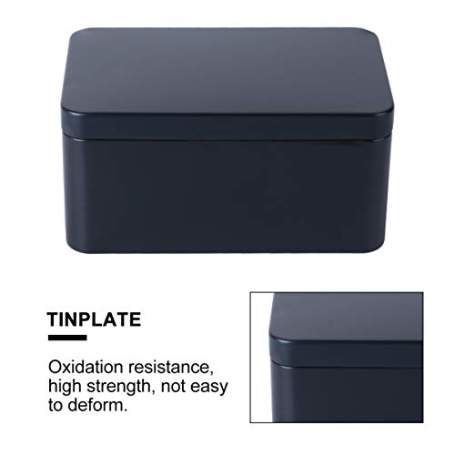 DOITOOL Metal Container Rectangular Tin Box with Lids, Portable Tea Storage for Tea, Candy, Candle, Jewelry - Black (13x8x6cm) Small Tin Box