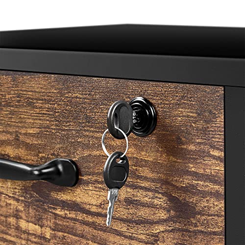 Yaheetech Lateral File Cabinet with Lock for Letter, A4 Size, 3 Drawer Printer Stand with Open Storage Compartments, Mobile Filing Cabinet for Home Office, Black/Rustic Brown
