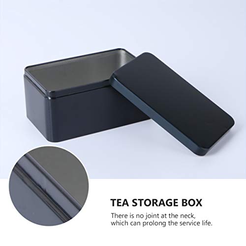 DOITOOL Metal Container Rectangular Tin Box with Lids, Portable Tea Storage for Tea, Candy, Candle, Jewelry - Black (13x8x6cm) Small Tin Box