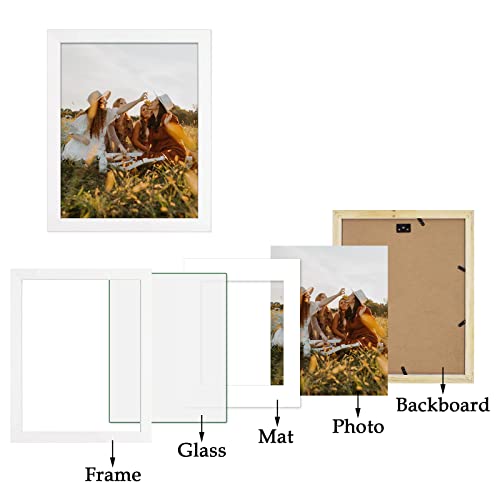 Frametory, 11x14 Picture Frame, Solid Wood, White Molding, Set of 1, Display 8x10 with Mat or 11x14 Without Mat - Tempered Glass Front, Wall Gallery Frame (White, 1 Pack)
