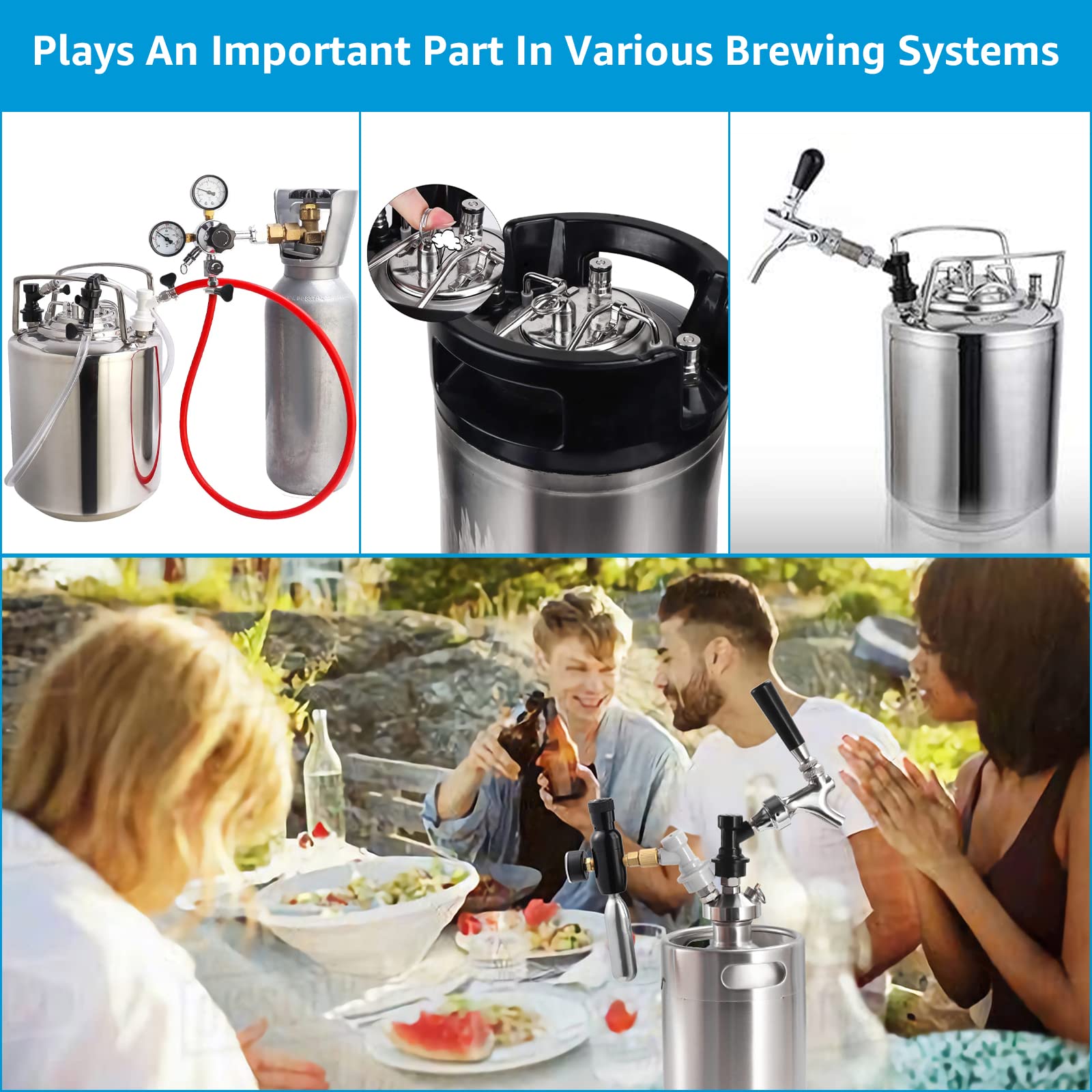 MRbrew 2 Pair Ball Lock Keg Post, Stainless 304 Homebrew 19/32ββ-18 Co2 Gas kegerator Beer Liquid Cornelius Corny Poppet Spring Spare Sealing O-ring Keg Posts Kit for Brewing Quick Disconnect Fitting