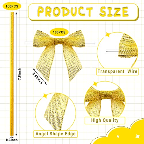 200 Cake Pop Sticks and Bows Kit for Cake Pops, Candies, Lollipops, Chocolates and Cookies Decorating, Include 100 Satin Ribbon Twist Tie Bows and 100 Paper Striped Straws for Party Supplies (Gold)