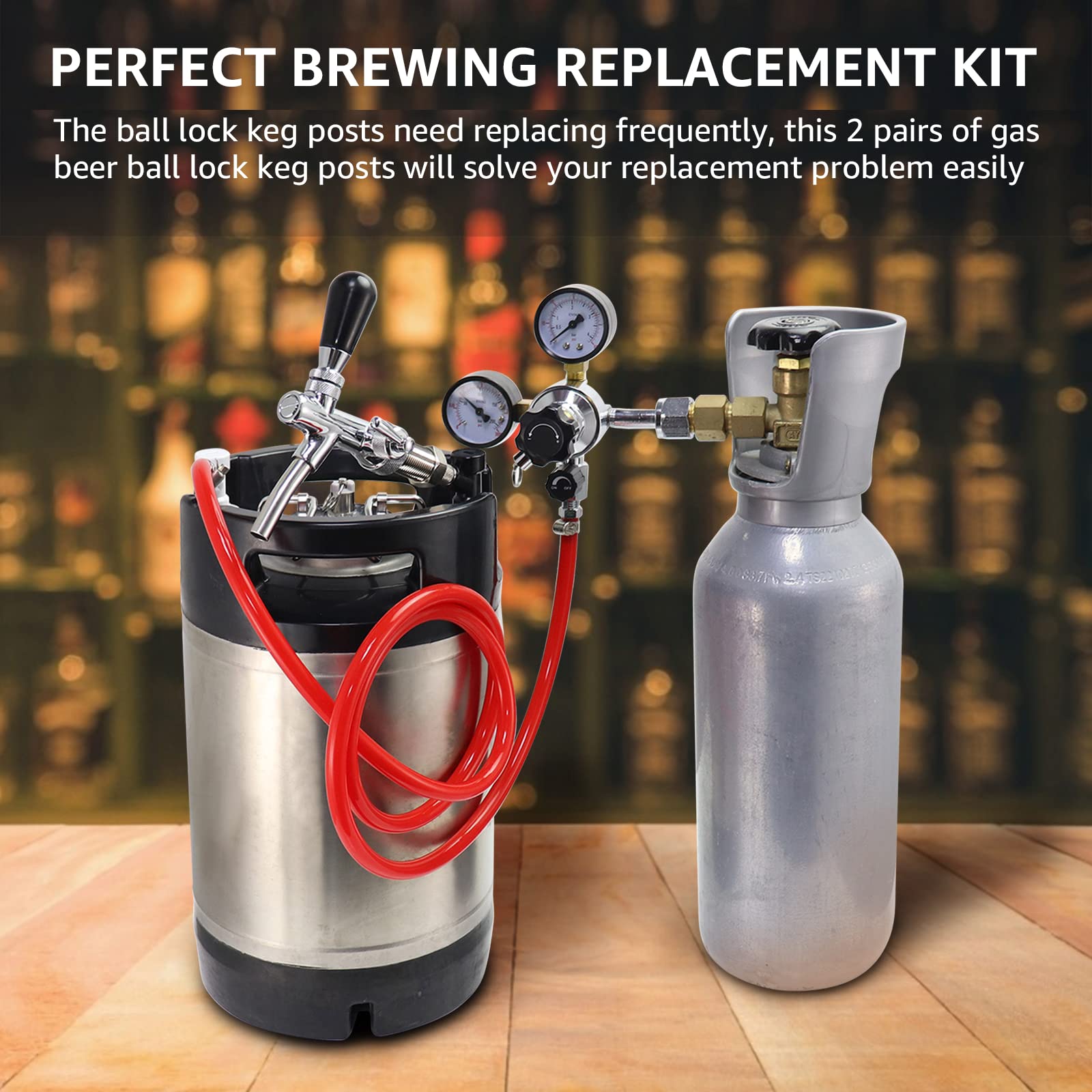 MRbrew 2 Pair Ball Lock Keg Post, Stainless 304 Homebrew 19/32ββ-18 Co2 Gas kegerator Beer Liquid Cornelius Corny Poppet Spring Spare Sealing O-ring Keg Posts Kit for Brewing Quick Disconnect Fitting