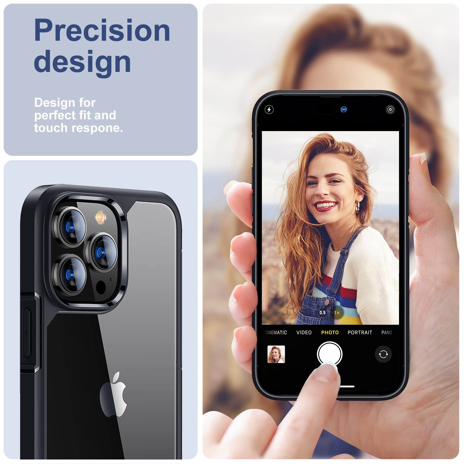 UniqueMe [5 in 1 Design for iPhone 14 Pro Max 6.7 inch Case, 2 Pack Screen Protector Tempered Glass + 2 Pack Camera Lens Protector, [Non-Yellowing] Shockproof Ultra Thin Protective Cover Clear