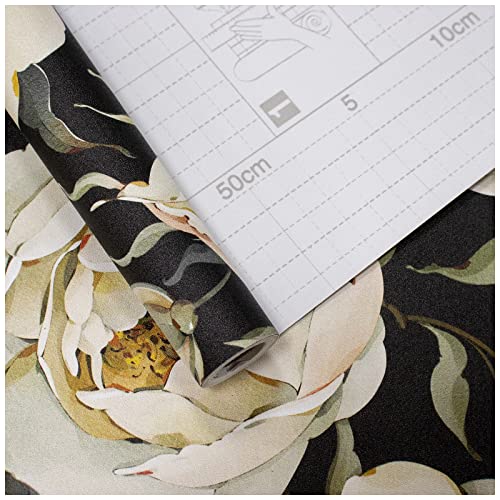 HAOKHOME Peel and Stick Wallpaper Floral Vintage Roses Peonies Contact Paper Removable Black/Beige/Olive Self Adhesive Mural 17.7in x 9.8ft