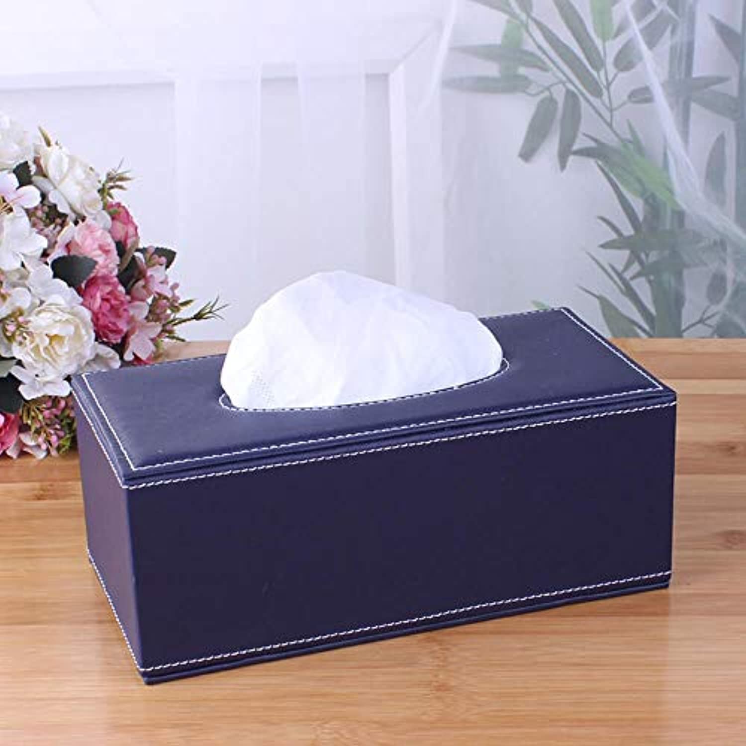 Small Leather Tissue Box Holder - Waterproof Rectangular Tissue Box Vintage Napkin Holder for Home, Office, and Car Kitchen Bathroom (22_Navy Blue)