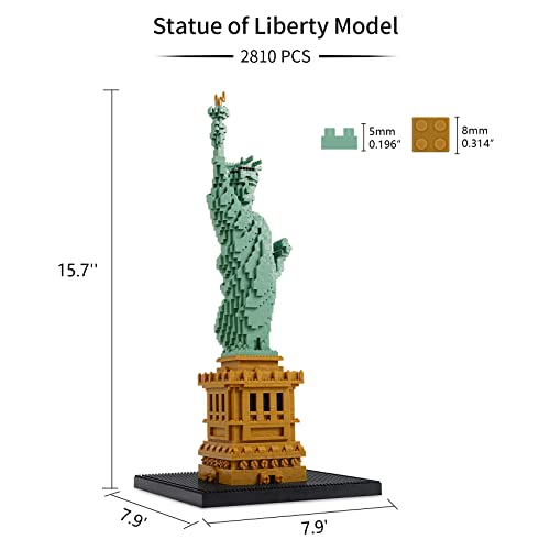 Geniteen Micro Mini Block Statue of Liberty Model Building Kit World Famous Architectural Model Collection Building Set, 2810 PCS