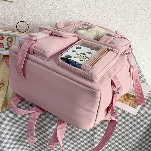 CHERSE School Backpack for Teen Girls Back to School Aesthetic Cute Adorable Lovely with Pin and Cute Accessory (Blue)