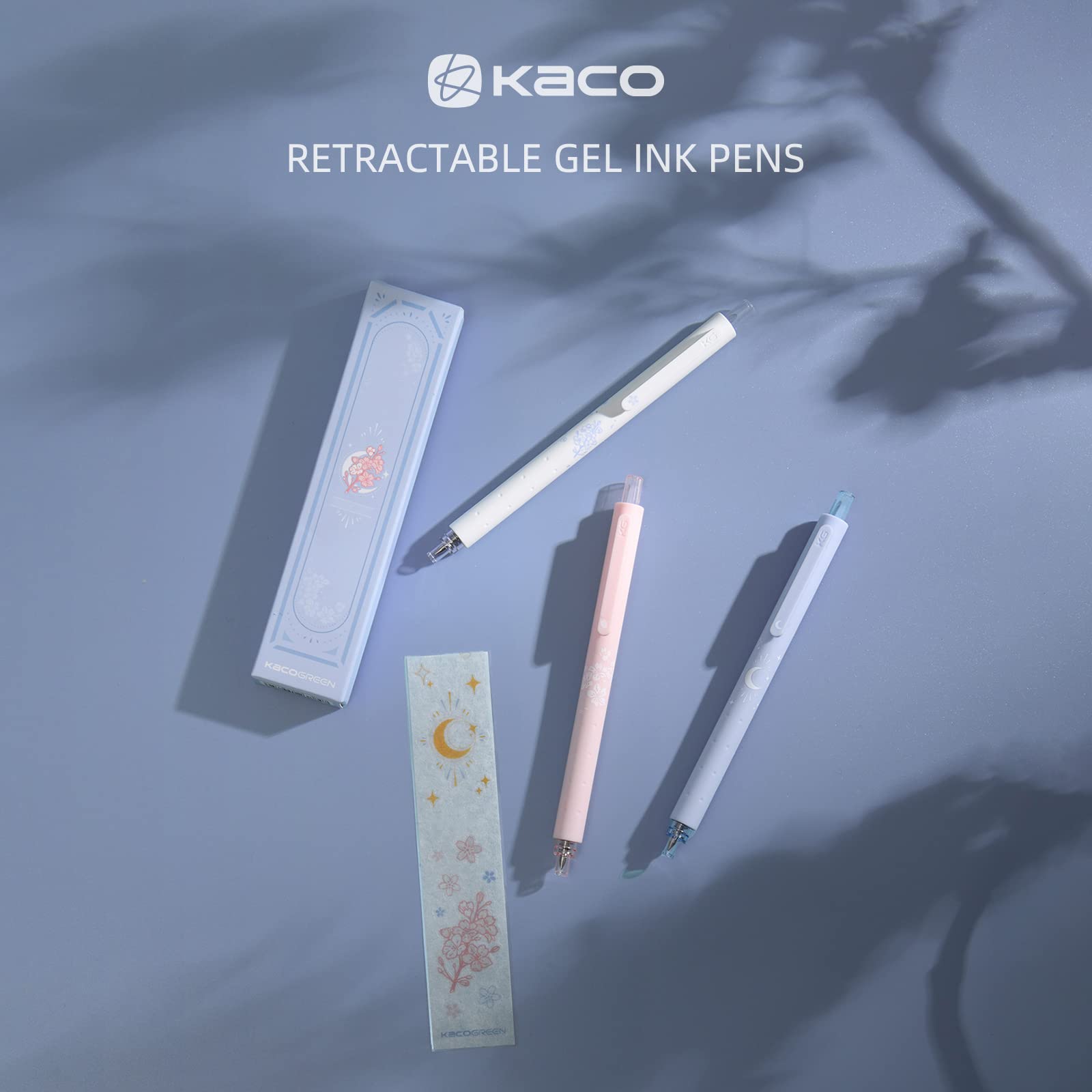 Kaco Gel Pens Cute Stationery 3 Pieces 0.5mm Fine Point, Quick Drying Pens for Journaling Aesthetic Office Supplies, 2 Black Ink and 1 Coral Ink
