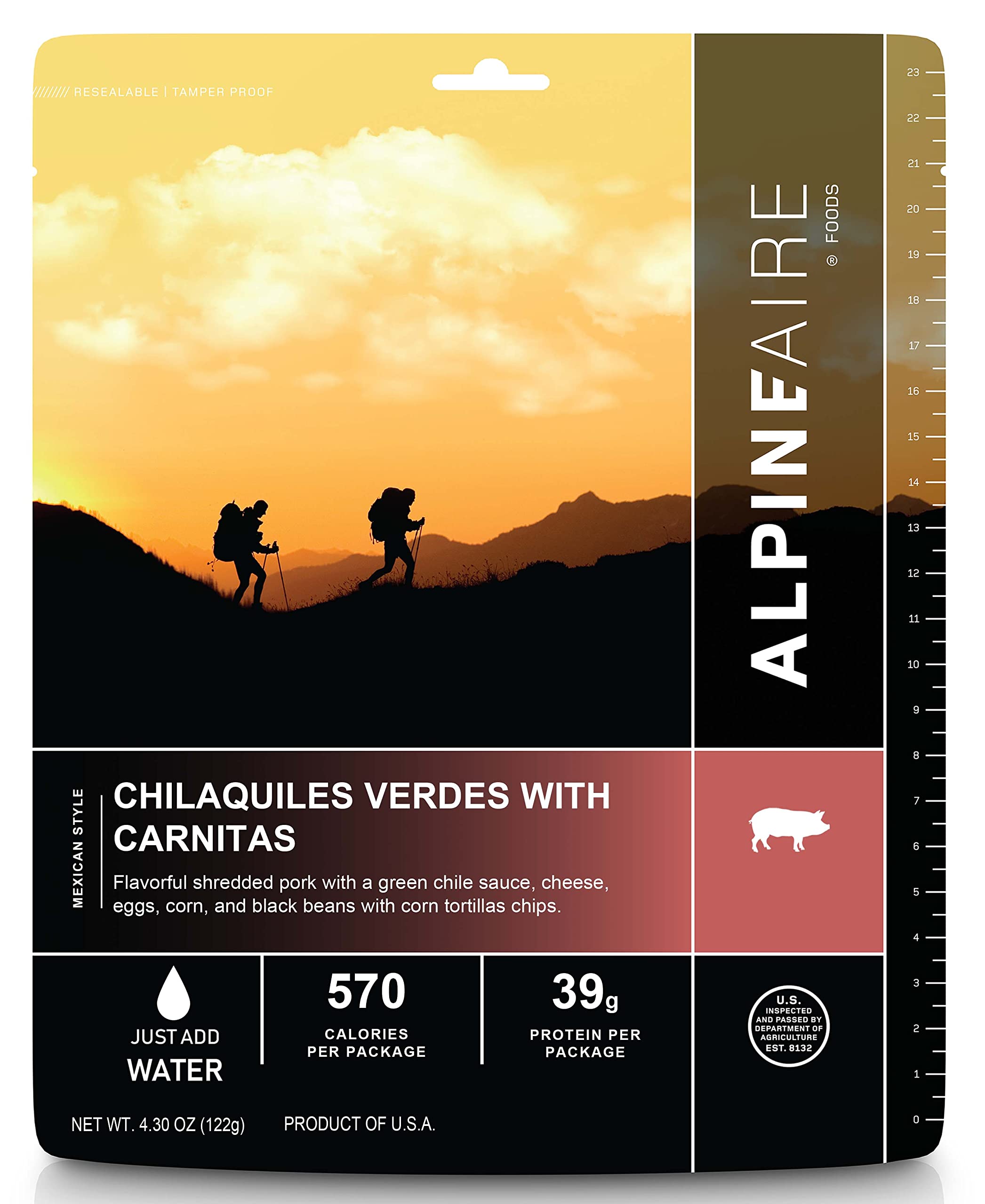 AlpineAire Foods Chilaquilas Verdes with Carnitas, Freeze-Dried/Dehydrated, Entrée Meal Pouch, Just add Water, Black