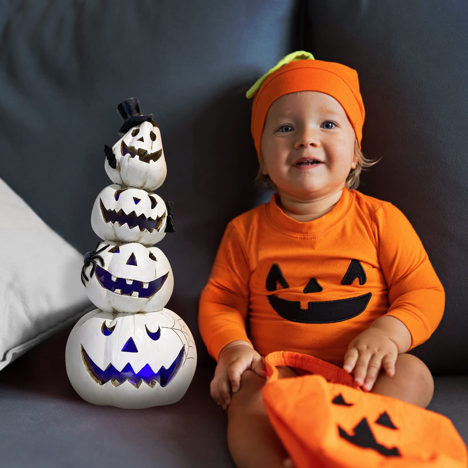 Hodao Halloween Pumpkin Decorations Indoor Halloween Decorations Clearance for Table/Halloween/Window/Present Box/Gift/Courtyard Corridor (White Stacked Pumpkins)…