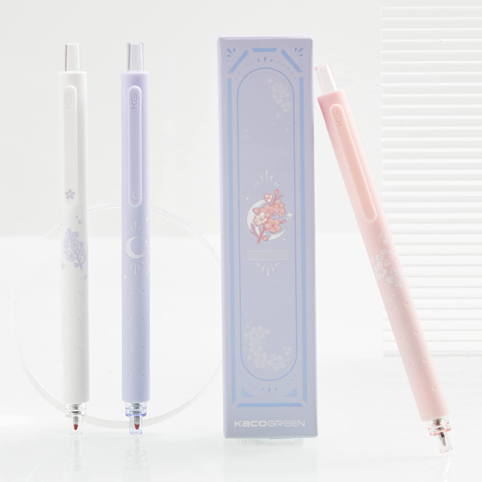 Kaco Gel Pens Cute Stationery 3 Pieces 0.5mm Fine Point, Quick Drying Pens for Journaling Aesthetic Office Supplies, 2 Black Ink and 1 Coral Ink