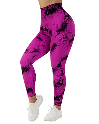 MOOSLOVER Women Scrunch Butt Lifting Leggings Seamless Contour High Waisted Yoga Pants(M,#1 Rose Red Tie-Dye-49)