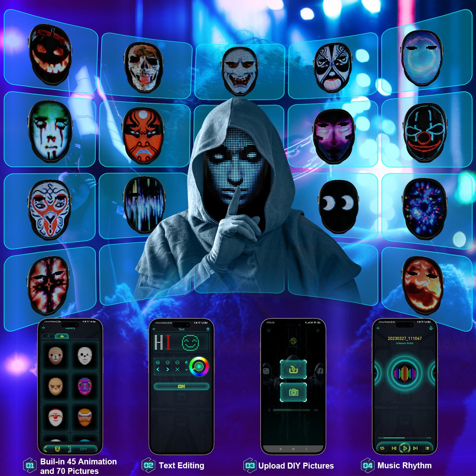 AIGLUN LED Mask with Gesture Sensing, LED Face Transforming Mask Toy, Christmas Gift Idea for Boys and Girls