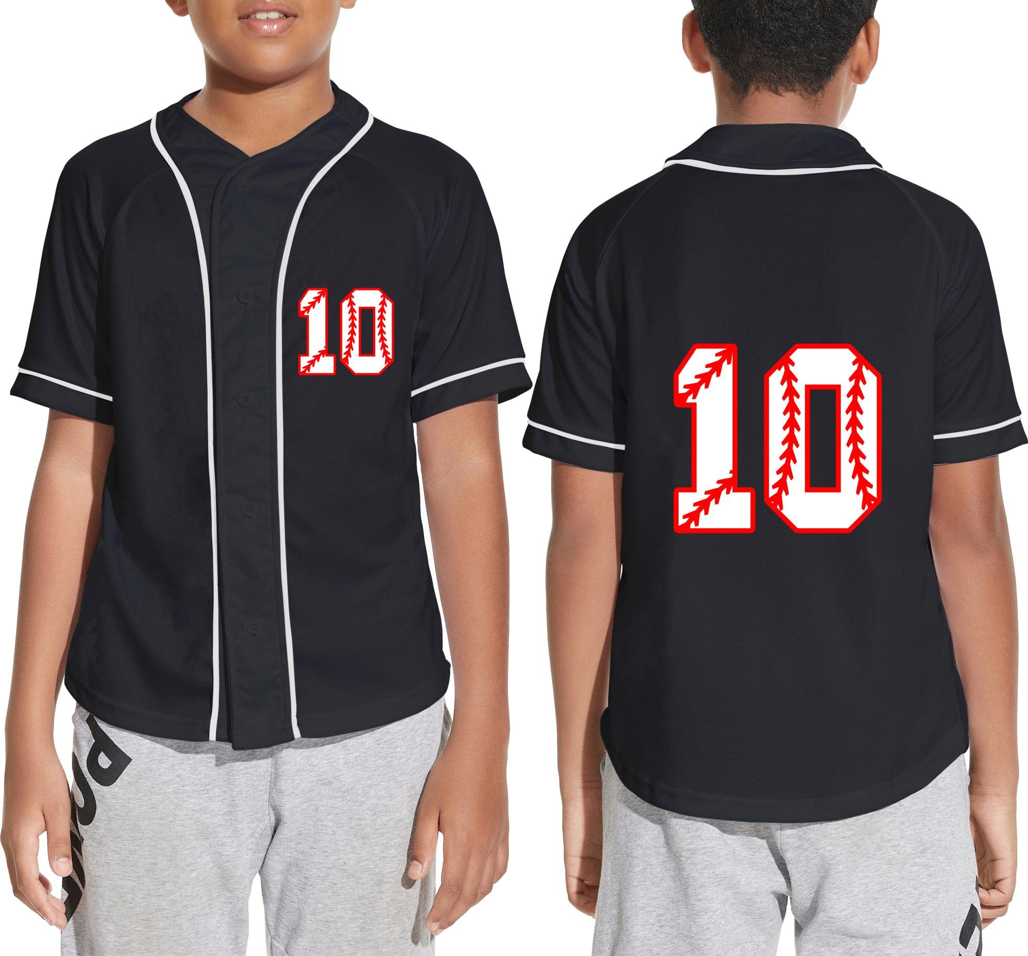 Kids 10th Birthday Shirt Boys Baseball 10 Year Old Ten Age 10 Party Idea T-Shirt(Black 12T)