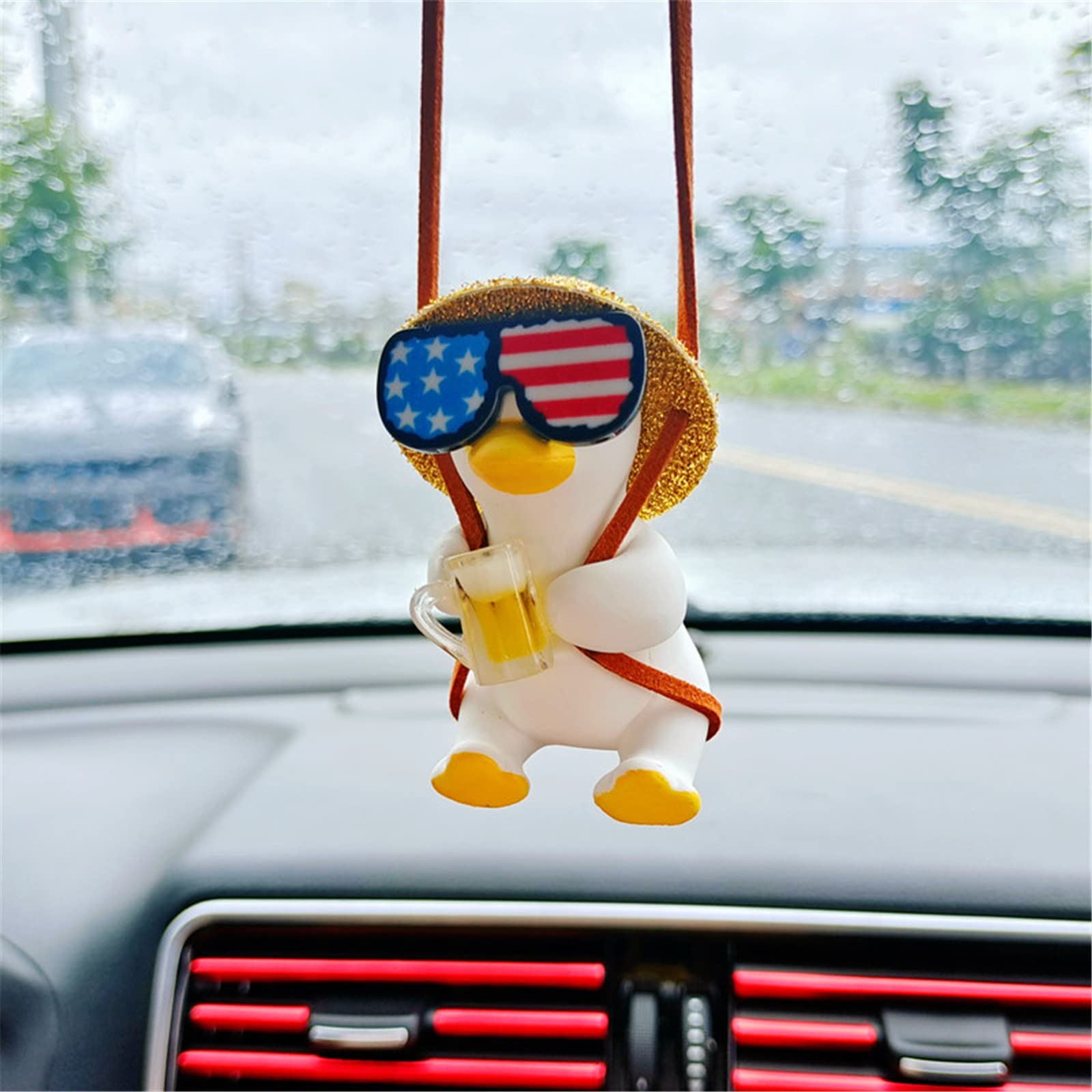 Cute Duck Car Decoration Accessories Cool Duck Drinking Car Hanging Accessories Rearview Mirror Pendant Creative (Cups Duck)