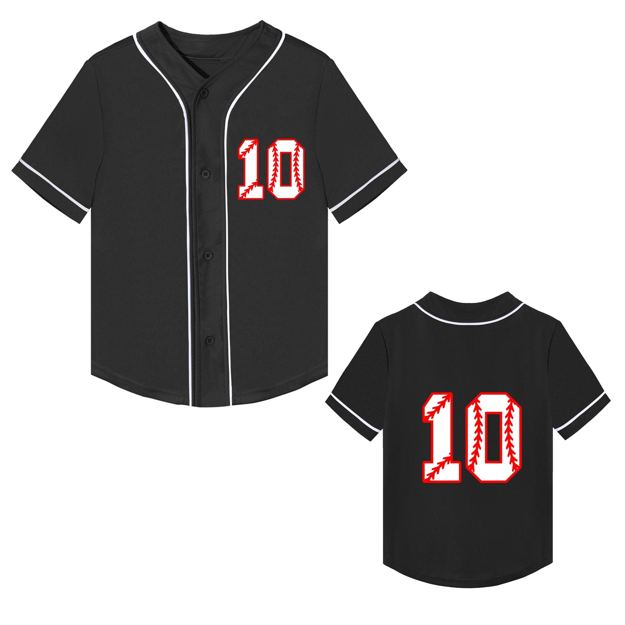 Kids 10th Birthday Shirt Boys Baseball 10 Year Old Ten Age 10 Party Idea T-Shirt(Black 12T)