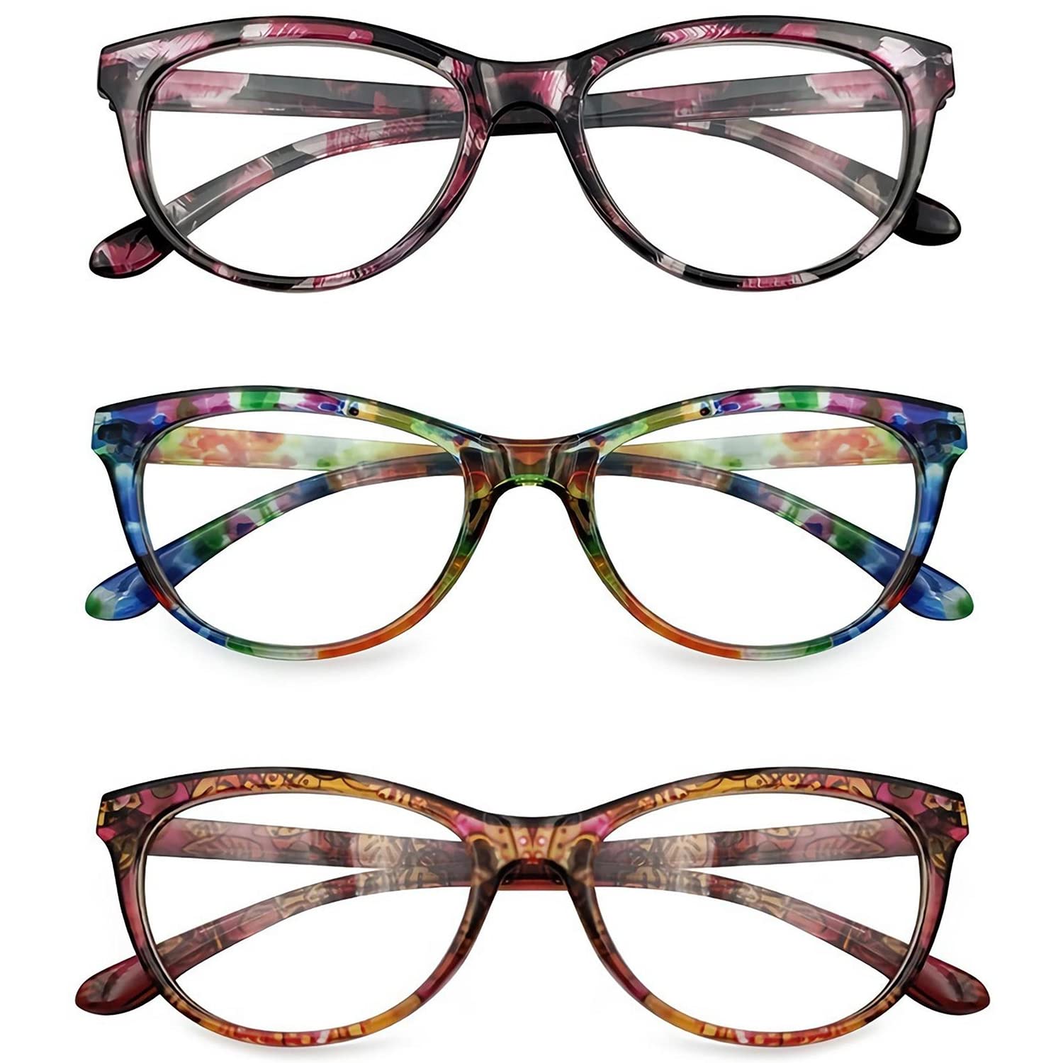 CVVTSPE 3 Pack Reading Glasses Blue Light Blocking Stylish Cat Eye Computer Readers Anti Eyestrain & Glare for Women (Multicolor, 2.5, x)