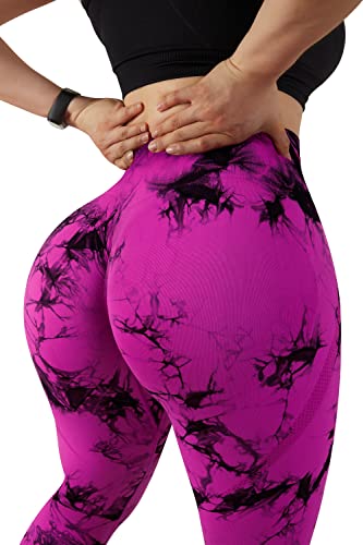 MOOSLOVER Women Scrunch Butt Lifting Leggings Seamless Contour High Waisted Yoga Pants(M,#1 Rose Red Tie-Dye-49)