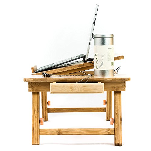 Aleratec Natural Bamboo Multi-Functional Adjustable Laptop Stand | Up to 15in | Ideal for Tablet/ Monitor/ Laptop Cooling Portable Table for Home Office