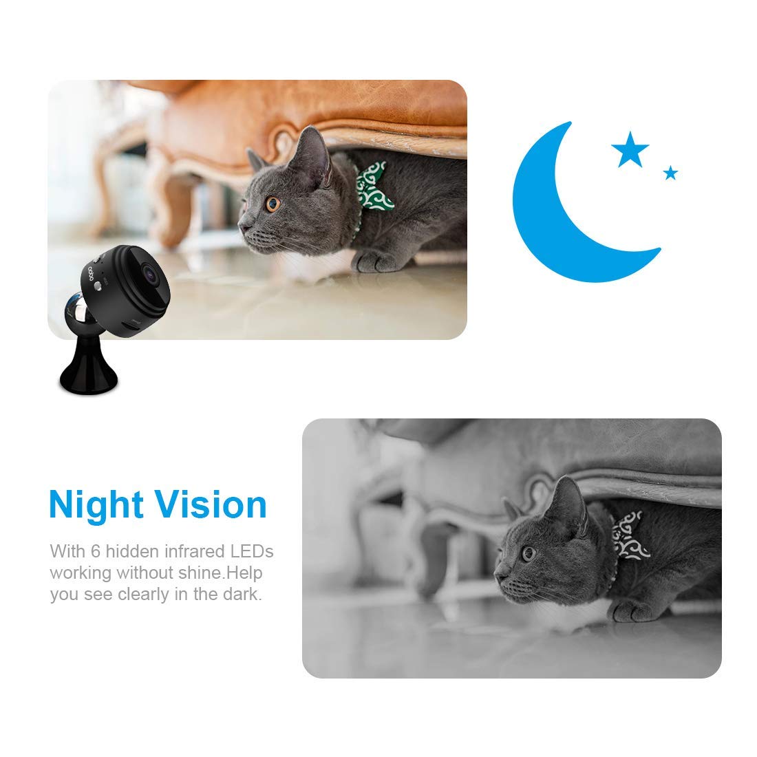 WOHAOK Mini Hidden Cameras, Wireless WiFi Camera HD 1080P Home Security, Surveillance with Audio and Video Live Feed, Covert Baby Nanny Cam, Tiny Smart Cameras with Night Vision and Motion Detection