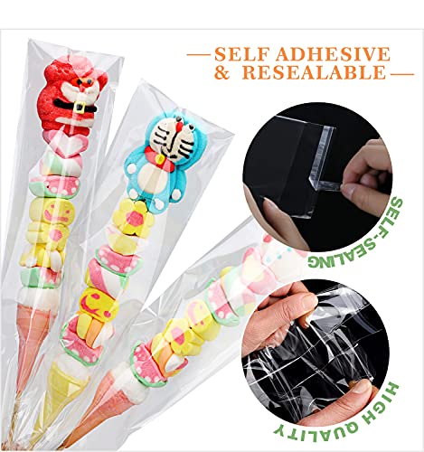 Voikinfo 100 pcs 6" x 12" Long Clear Resealable Cellophane Bags Self Sealing Treat Bags Cookie Bags with Adhesive Flap Gift Wrap Poly Bags Plastic Packaging 1.4 mil