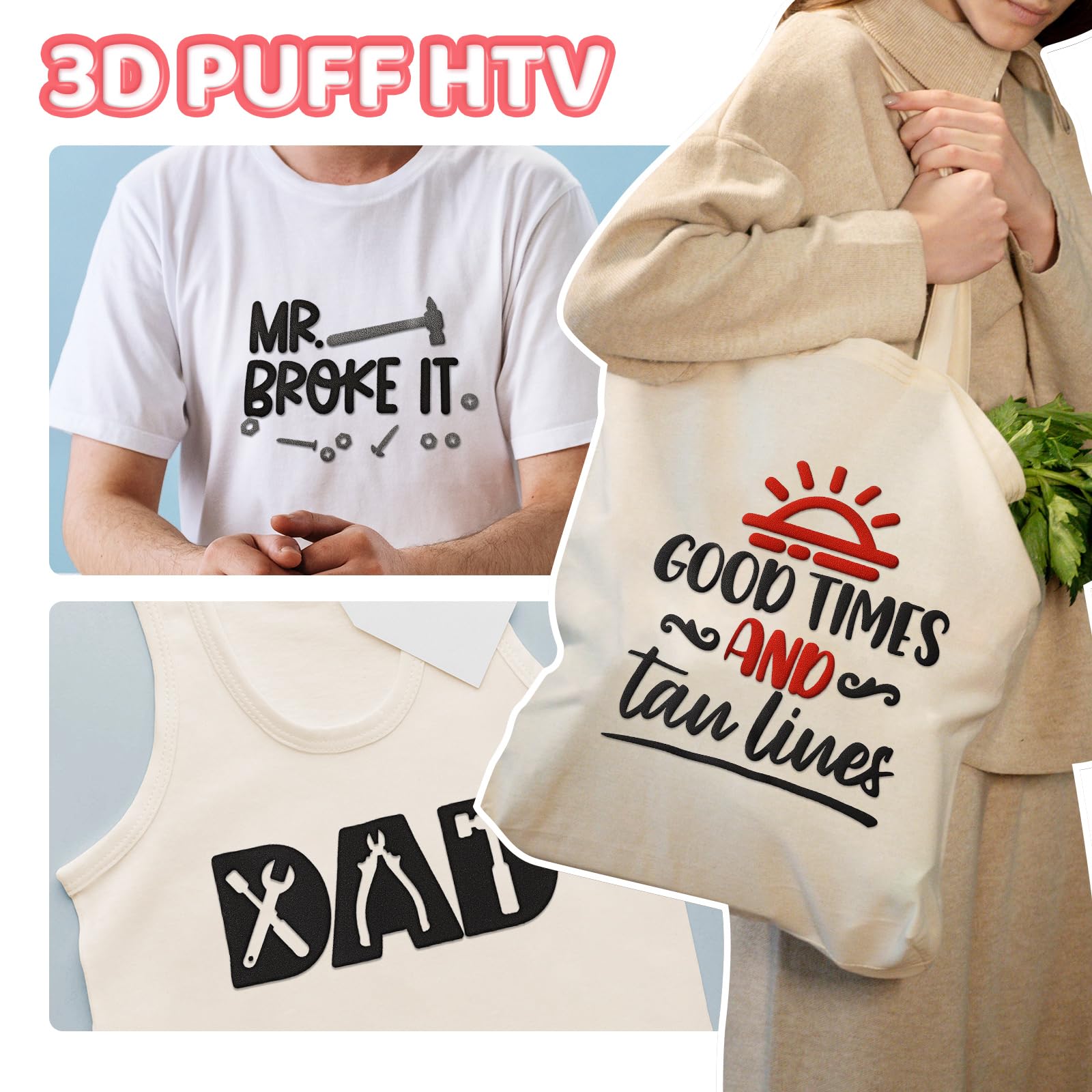 WRAPXPERT Puff Vinyl Heat Transfer Black 3D Puffy HTV Iron on Vinyl for Tshirts,Easy Cut/Transfer Foaming HTV Roll for Heat Press,Clothing,10" x5ft