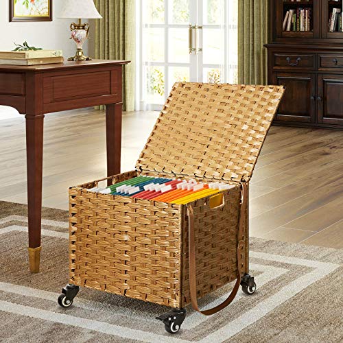 Greenstell File Cabinet with 20 Hanging Filing Folders, Mobile File Cabinet for Home Office, Decorative Organize, Under Desk Rolling Office File Cabinet for Legal Letter Size, Easy to Assemble Natural