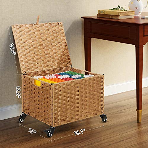 Greenstell File Cabinet with 20 Hanging Filing Folders, Mobile File Cabinet for Home Office, Decorative Organize, Under Desk Rolling Office File Cabinet for Legal Letter Size, Easy to Assemble Natural