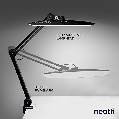 Neatfi XL 2,200 Lumens LED Task Lamp with Clamp, 24W Super Bright Desk Lamp, 117 Pcs SMD LED, 20 Inches Wide Lamp, 4 Level Brightness, Dimmable, Eye-Caring LED Lamp, Table Clamp LED Light (Black)
