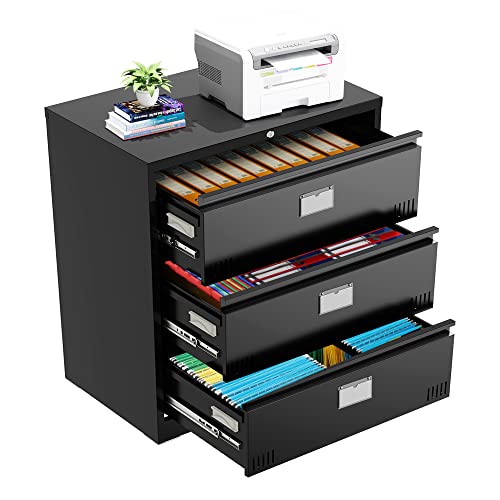 Lateral File Cabinet with Lock, 3 Drawer Large Vertical Filing Cabinet,Metal Storage File Cabinet for Home Office, Lockable Storage Lateral Filing Cabinet for Hanging Files Letter/Legal/F4/A4 Size