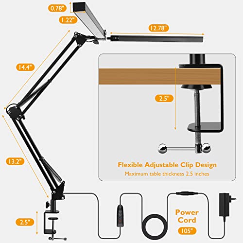 JOSTIC Double Head LED Desk Lamp with Clamp, Desk Lamps for Home Office, 5 Color Modes, 10 Brightness, Architect Task Lamp, Modern Swing Arm Workbench Office Lighting, Dimmable Brightest Light, Black