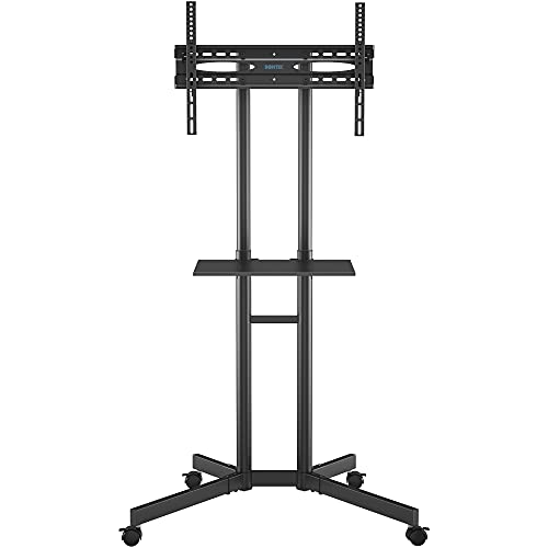 Mobile TV Stand, Rolling TV Stand with Wheels for 32-85Inch LED, LCD, OLED Flat&Curved TVs, Height Adjustable TV Cart with Laptop Shelf and Locking Wheels, Holds Up to 132lbs Max VESA 600x400mm, Black